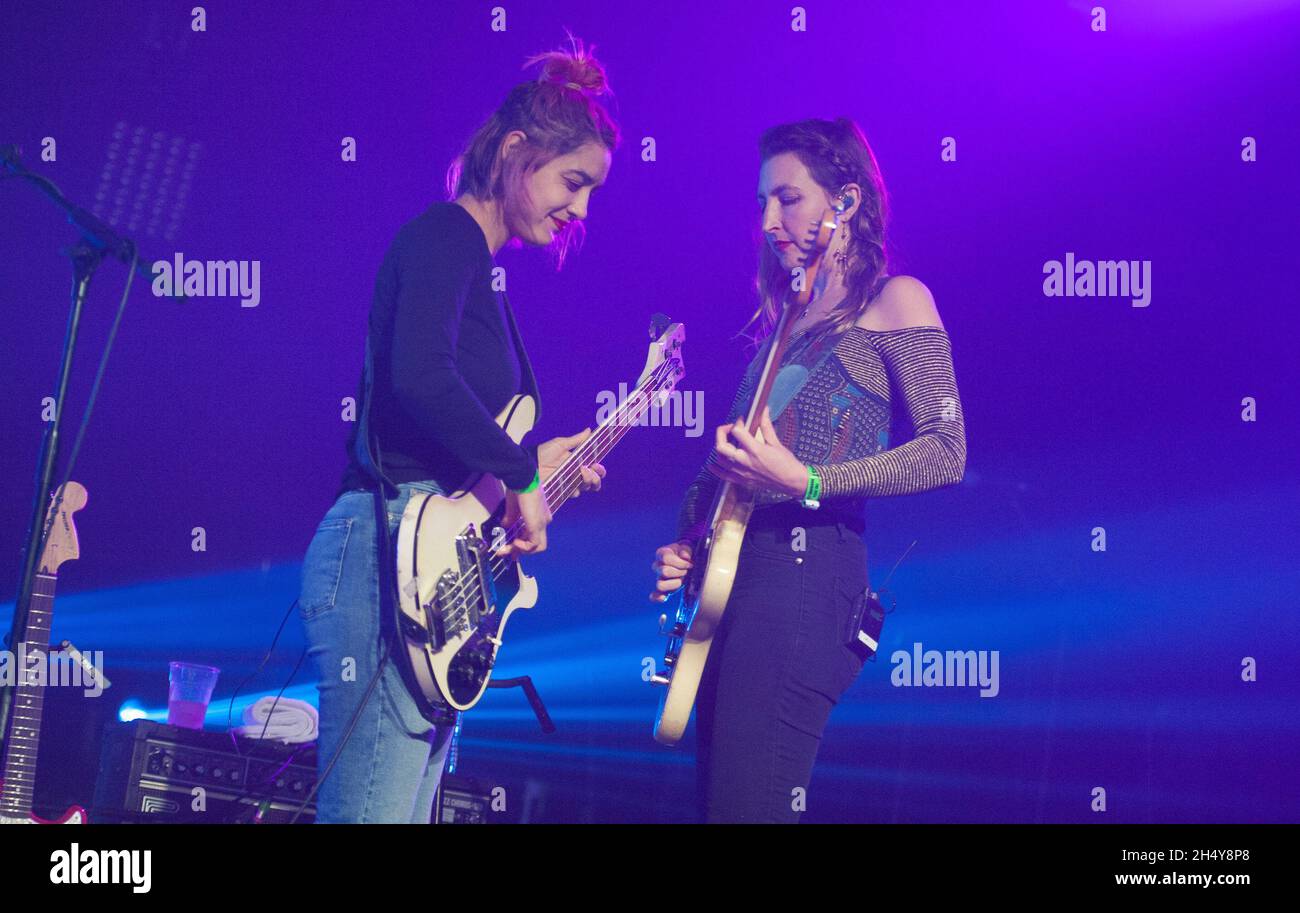 Theresa Wayman and Emily Kokal of Warpaint performing live on stage ...