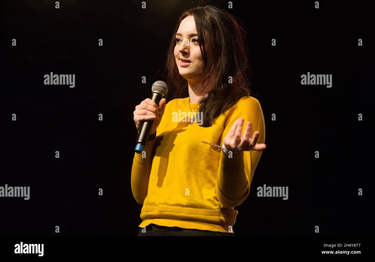 Fern Brady performing a live comedy slot on stage during 6Music ...