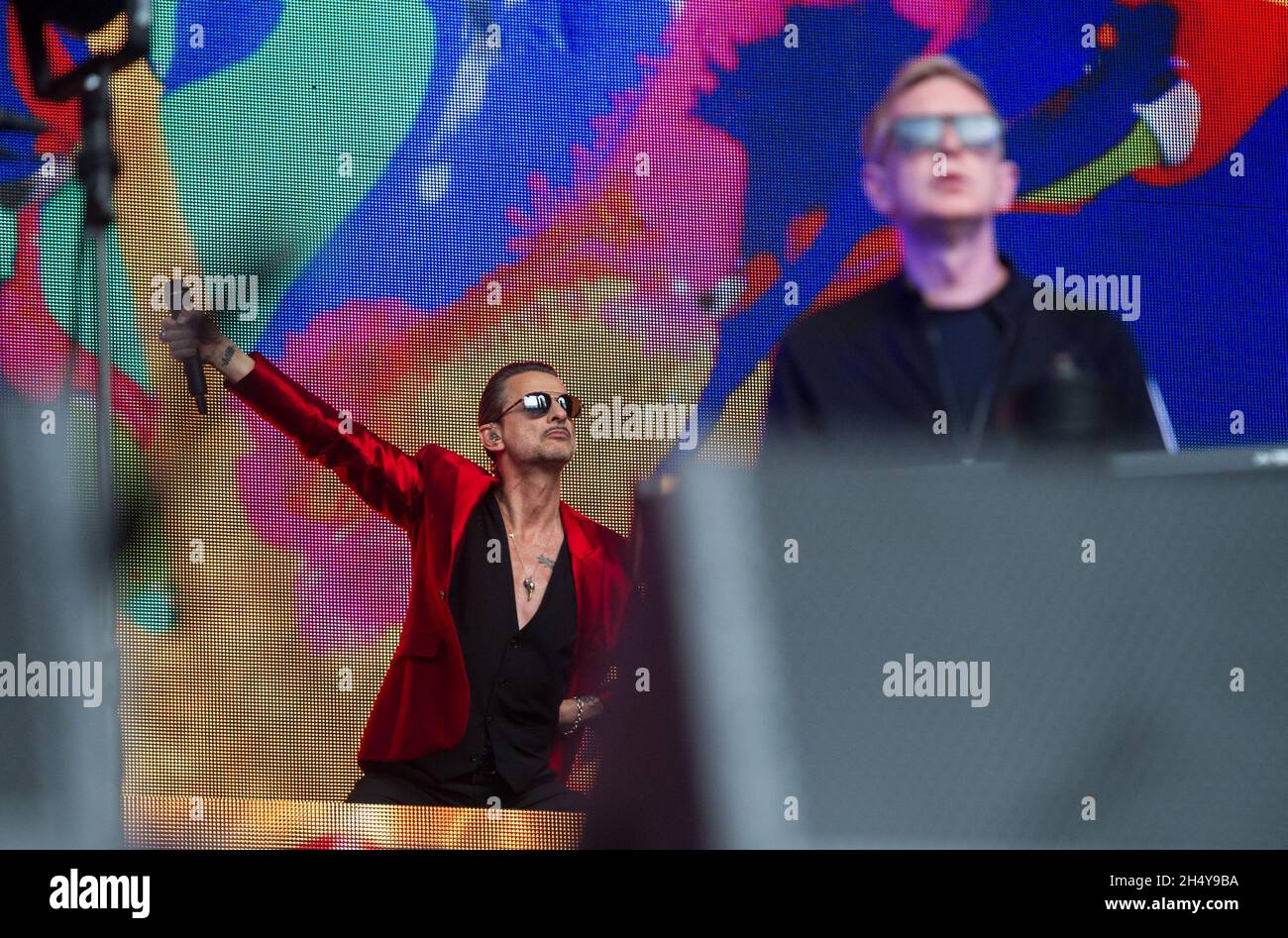 Dave Gahan and Andrew Fletcher of Depeche Mode performing live on stage ...