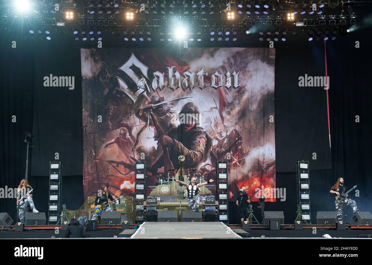 Joakim Broden of the Swedish band Sabaton performing live on stage on ...