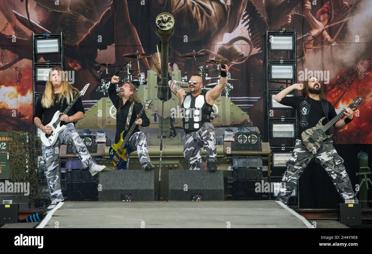 Joakim Broden of the Swedish band Sabaton performing live on stage on ...