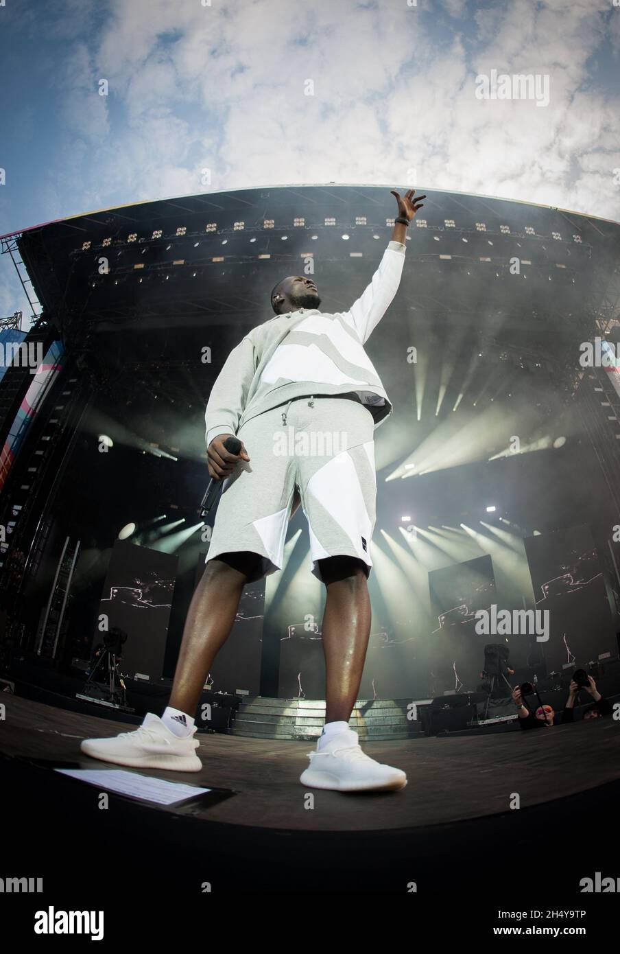 Stormzy performing live on stage on day 1 of V Festival at Weston Park ...