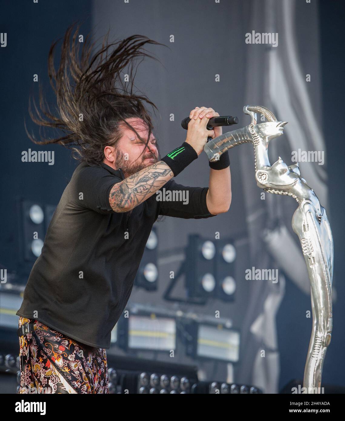 Jonathan Davis of Korn performing live on stage on day 3 of Leeds ...