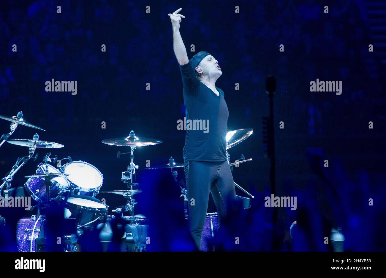 Lars Ulrich of Metallica performing live on stage at Genting Arena in ...