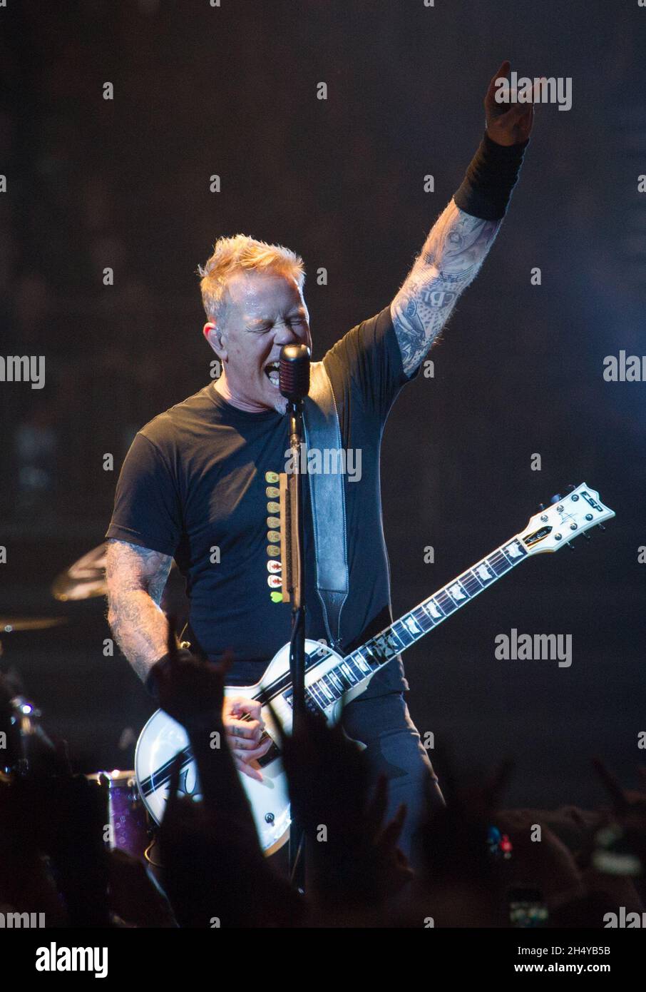 James Hetfield of Metallica performing live on stage at Genting Arena ...