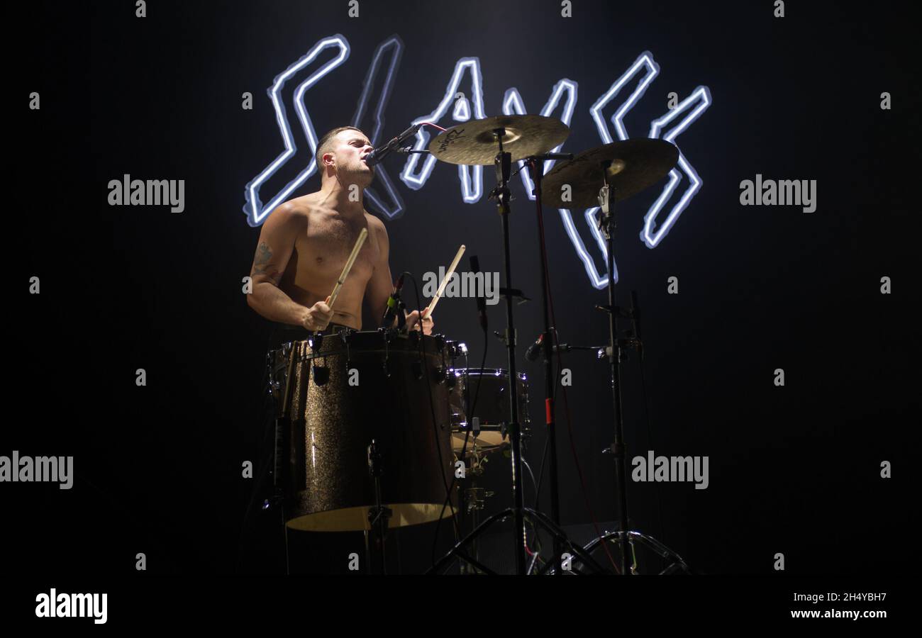 Isaac Holman of Slaves live on stage at Arena Birmingham in Birmingham ...