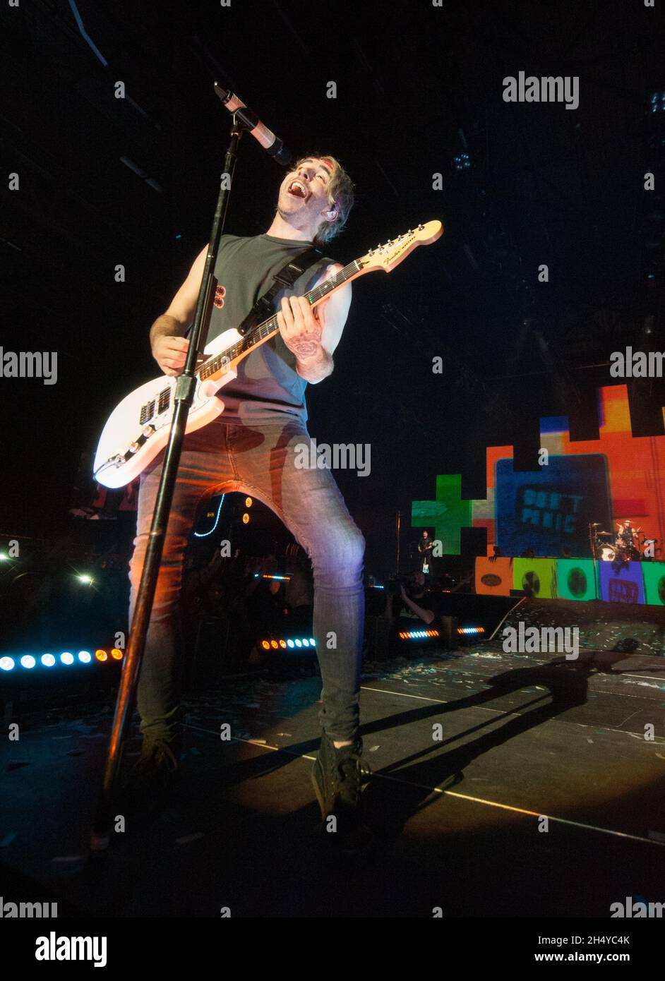 Alex Gaskarth of All Time Low performs on stage at Genting Arena in ...