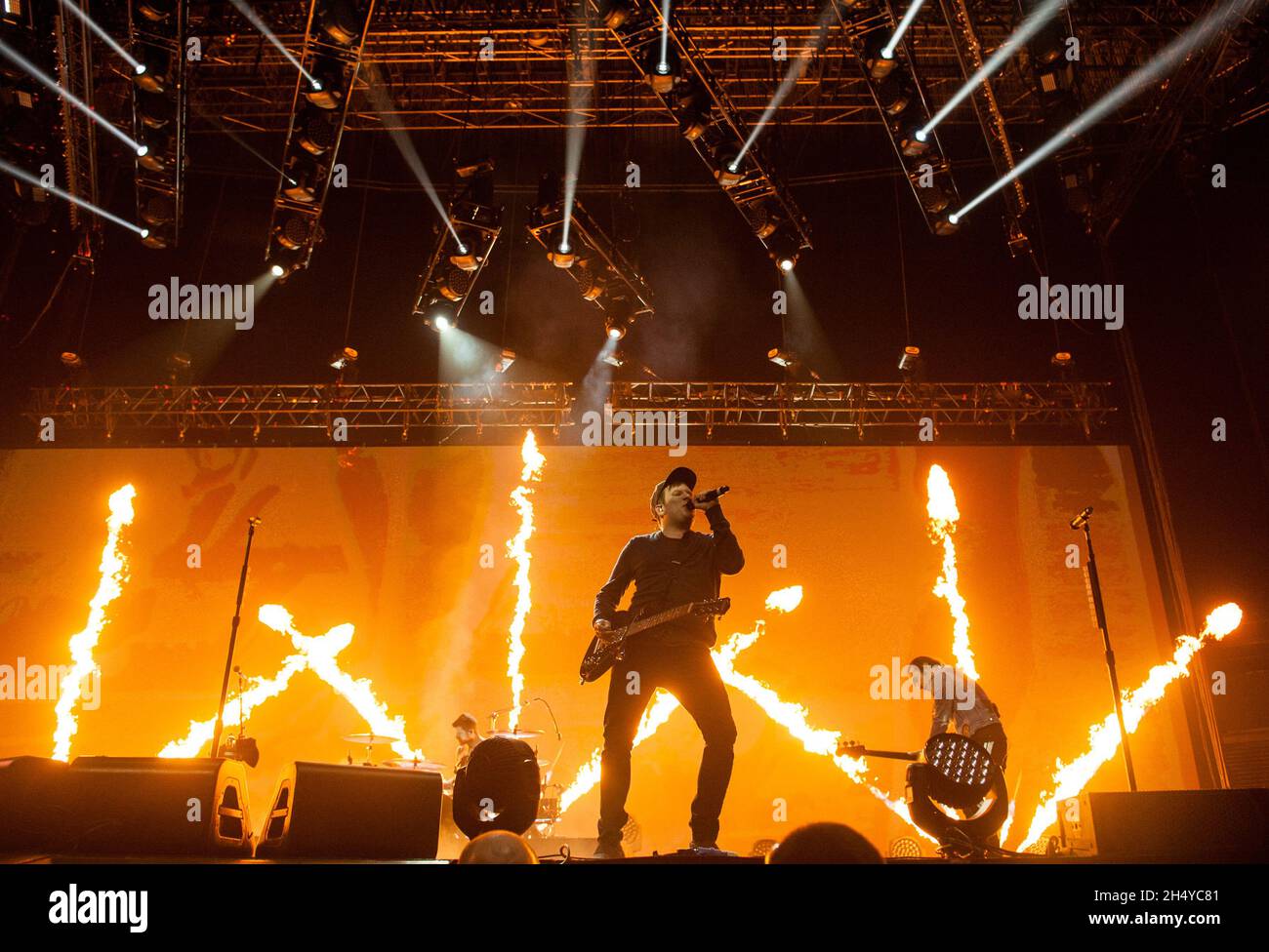 Patrick Stump of Fall Out Boy performs on stage at the Arena Birmingham ...