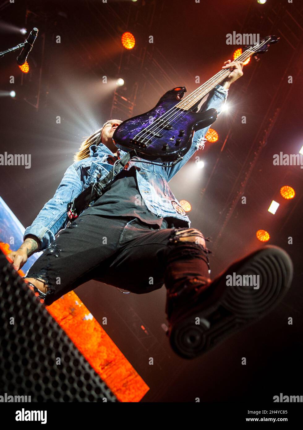 Pete Wentz of Fall Out Boy performs on stage at the Arena Birmingham in ...