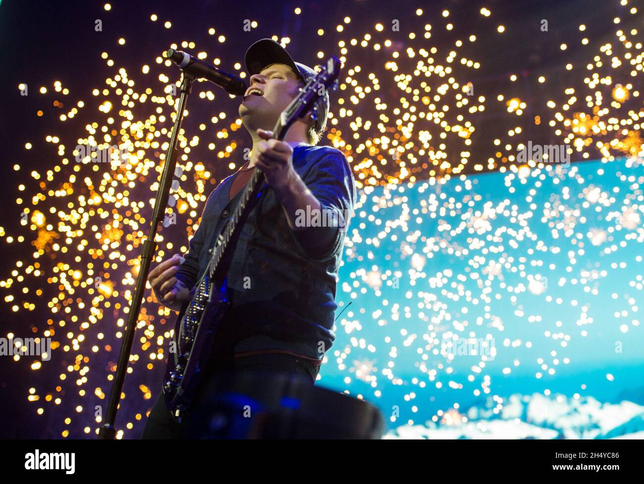 Patrick Stump of Fall Out Boy performs on stage at the Arena Birmingham ...