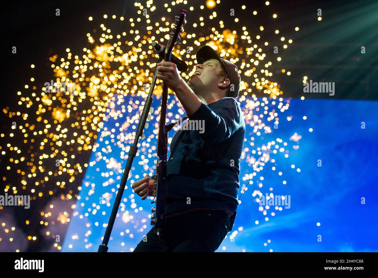 Patrick Stump of Fall Out Boy performs on stage at the Arena Birmingham ...