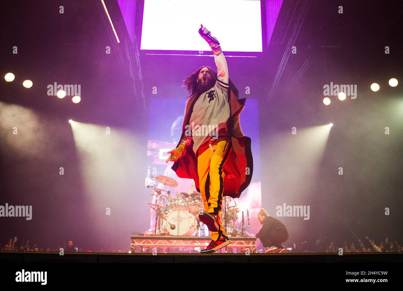 Jared Leto of 30 Seconds To Mars performs on stage at the Arena ...