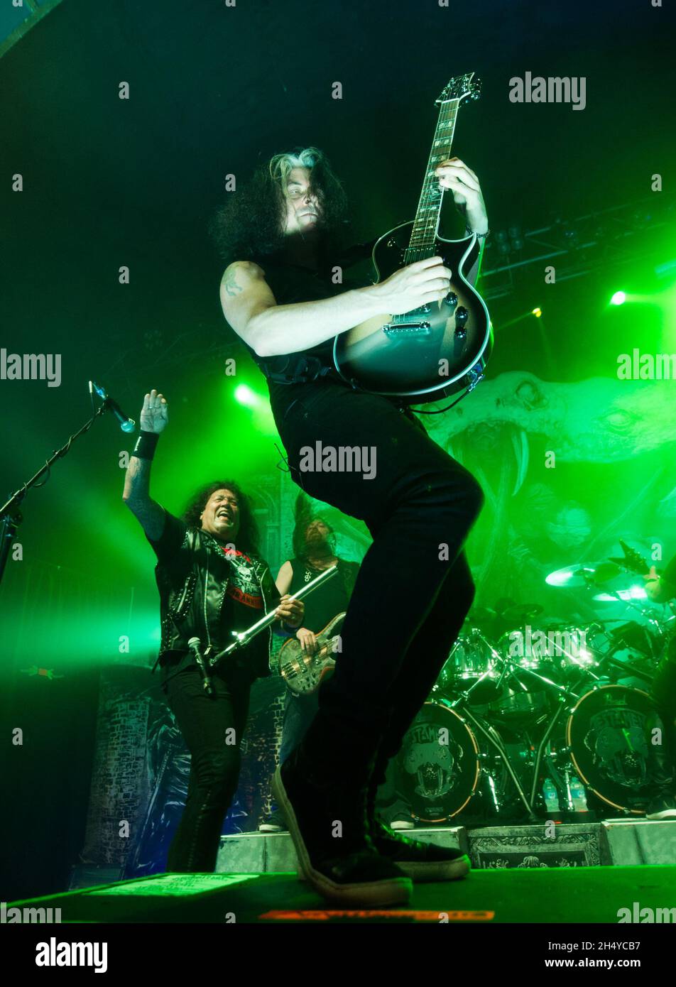 Alex Skolnick and Chuck Billy of Testament perform on stage at the O2 ...