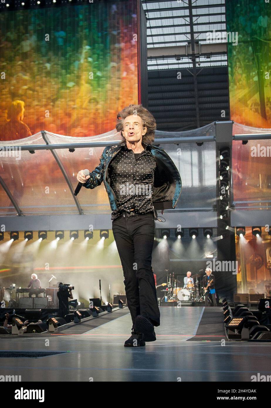 Mick Jagger 0f The Rolling Stones performs on stage at Ricoh Arena on ...