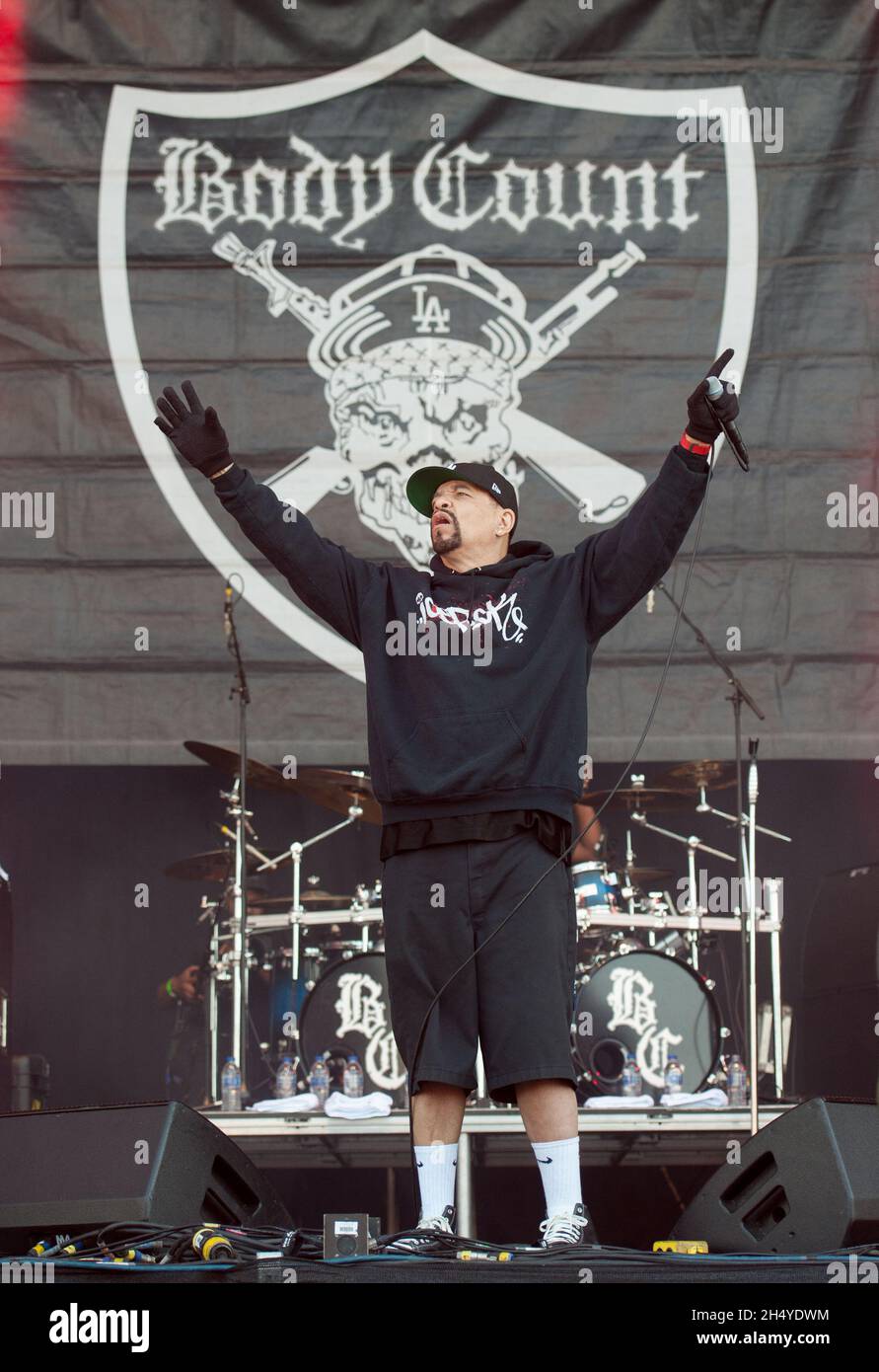 Ice T of Bodycount performs live on stage on day 3 of Download Festival ...