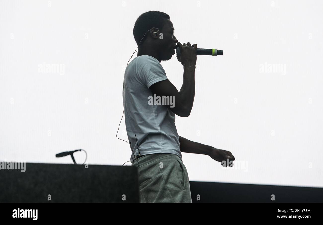 Rapper J Hus performs on stage on day 1 of Leeds Festival in Bramham ...