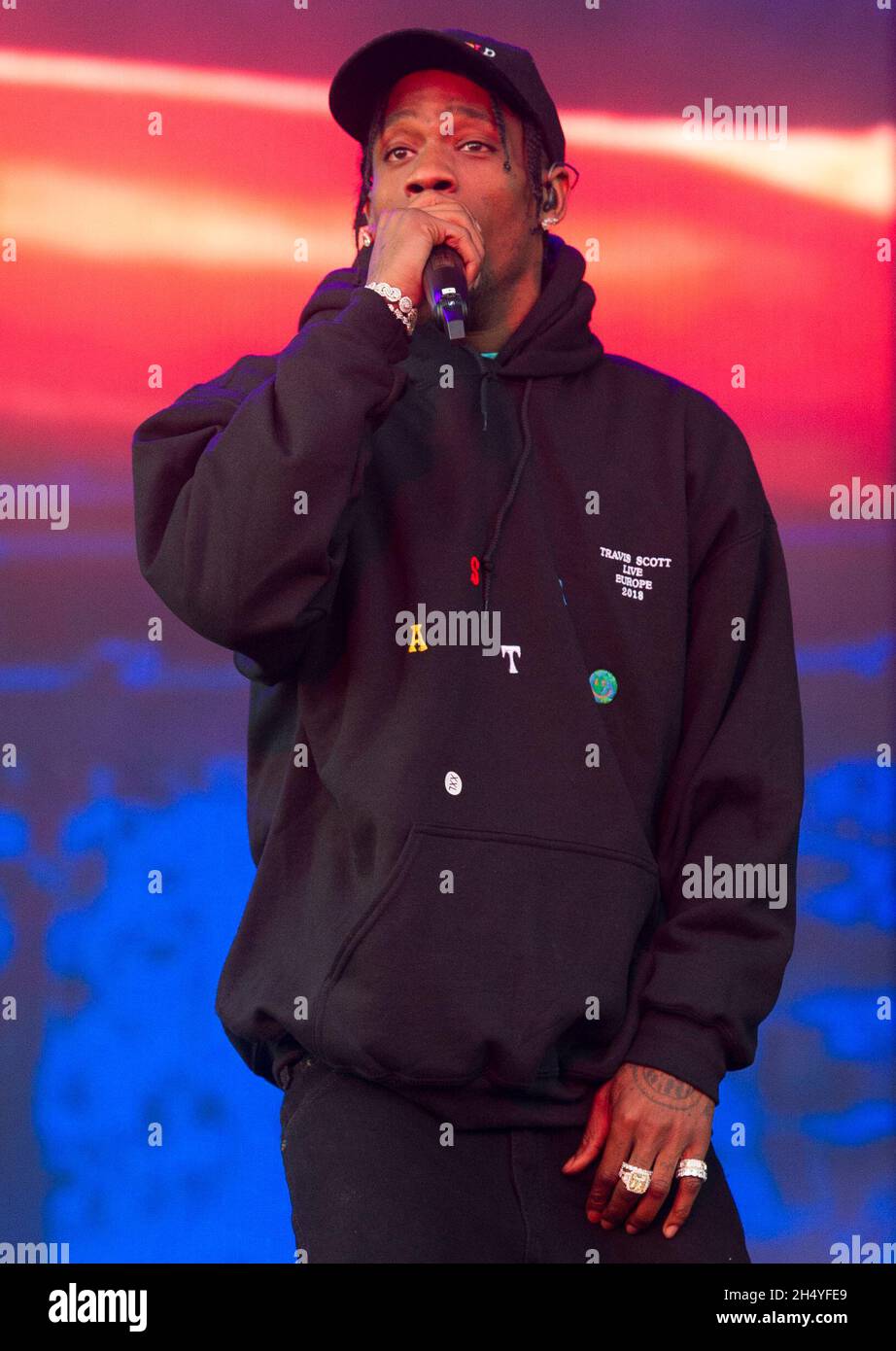 Travis Scott performs on stage on day 2 of Leeds Festival in Bramham ...