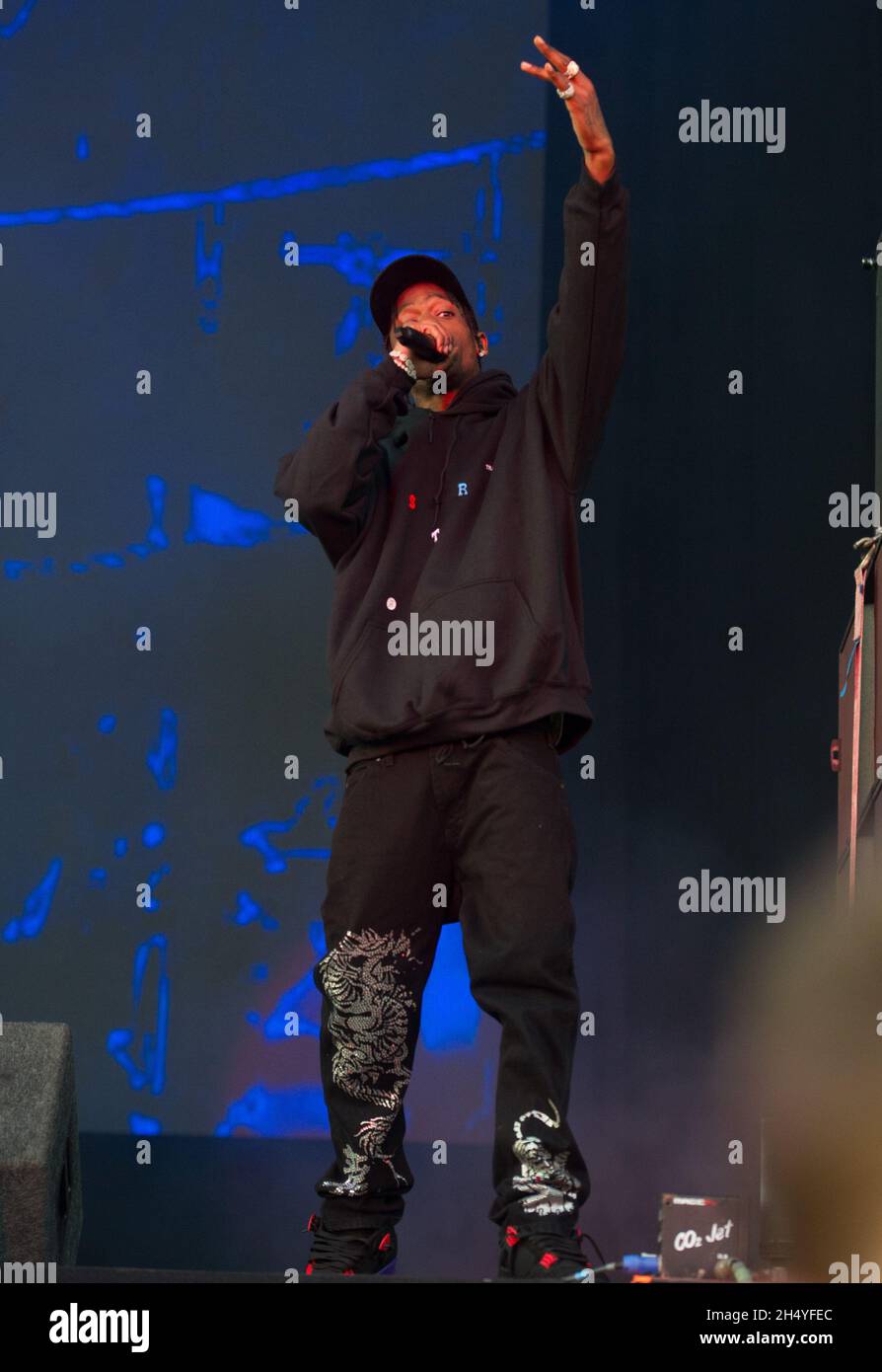 Travis Scott performs on stage on day 2 of Leeds Festival in Bramham ...