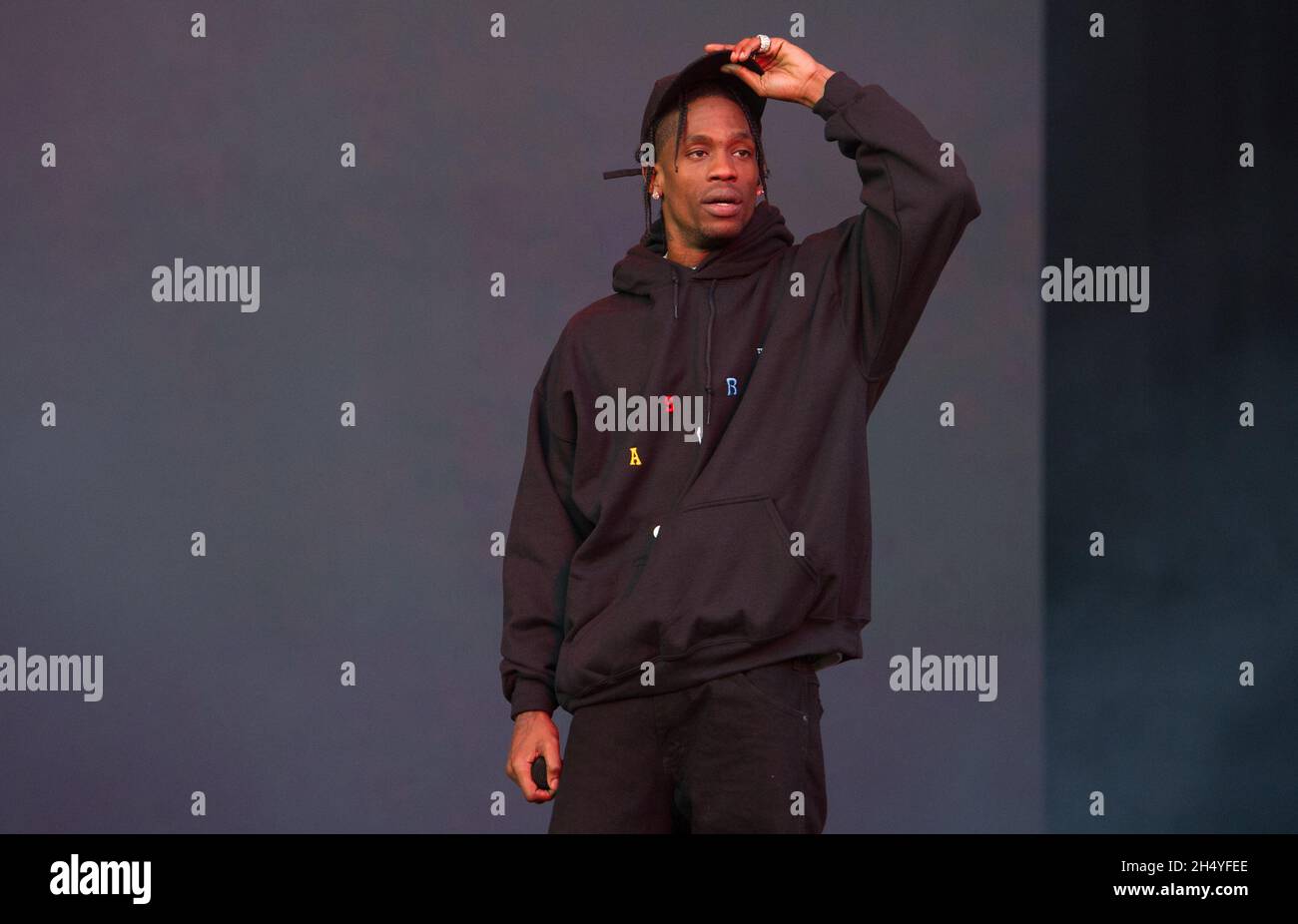 Travis Scott performs on stage on day 2 of Leeds Festival in Bramham ...