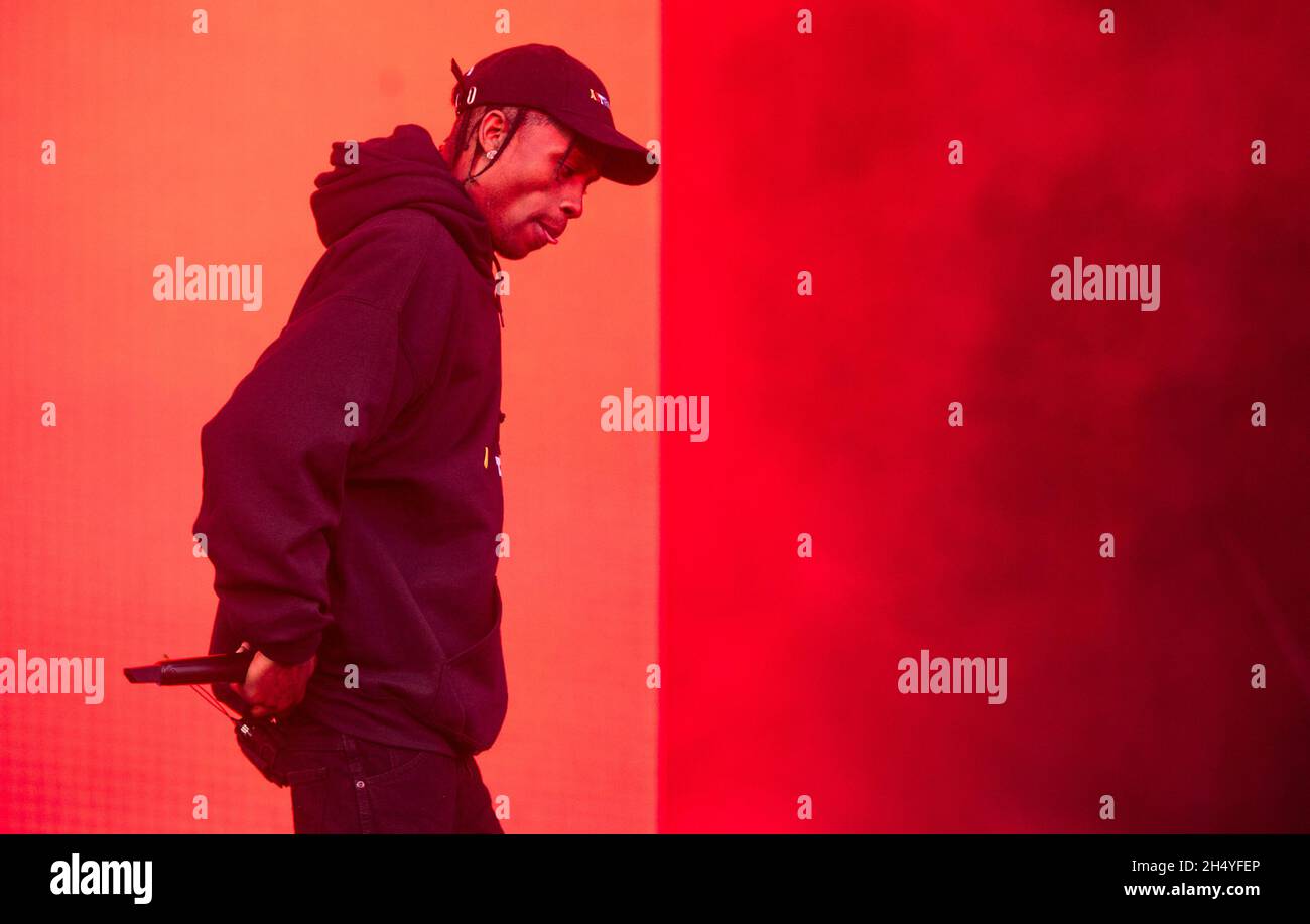 Travis Scott performs on stage on day 2 of Leeds Festival in Bramham ...