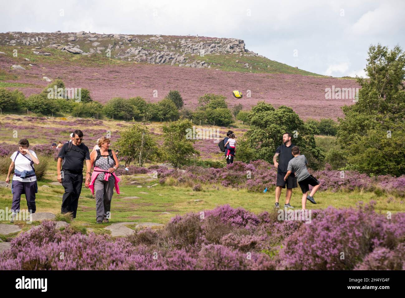 Derbyshire UK – 20 Aug 2020: Families enjoy a day out on Longshaw ...