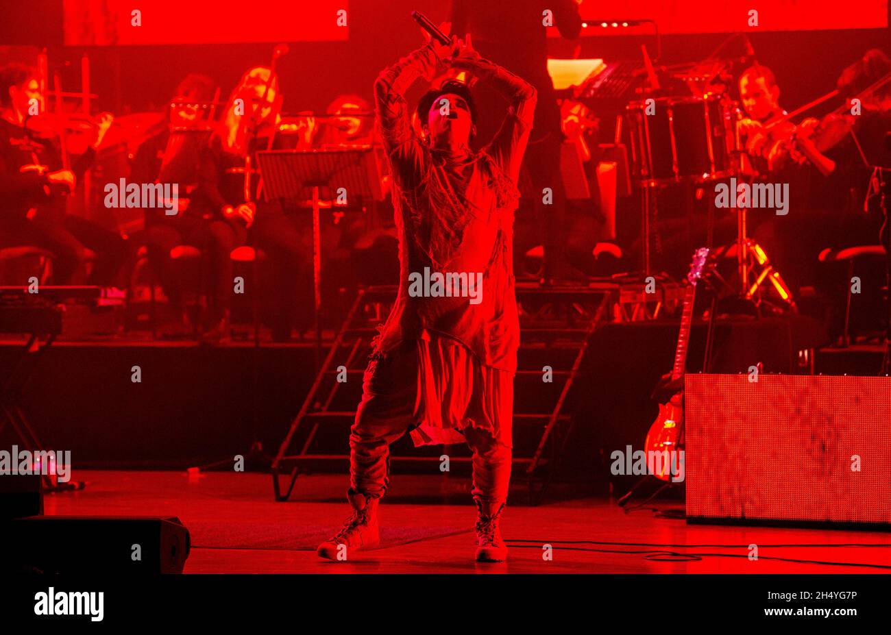 Gary Numan performs live on stage accompanied by The Skaparis Orchestra ...