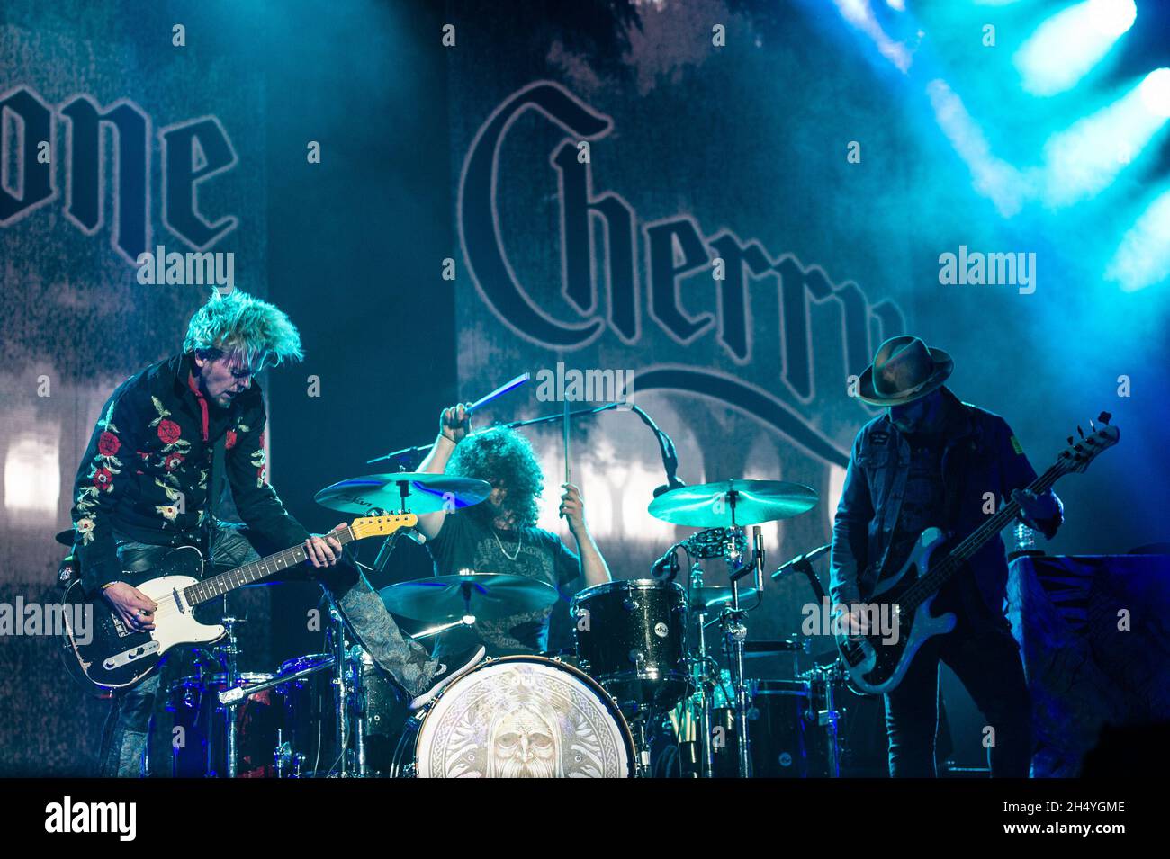 Ben Wells, Jon Lawhon and John Fred Young of Black Stone Cherry perform ...