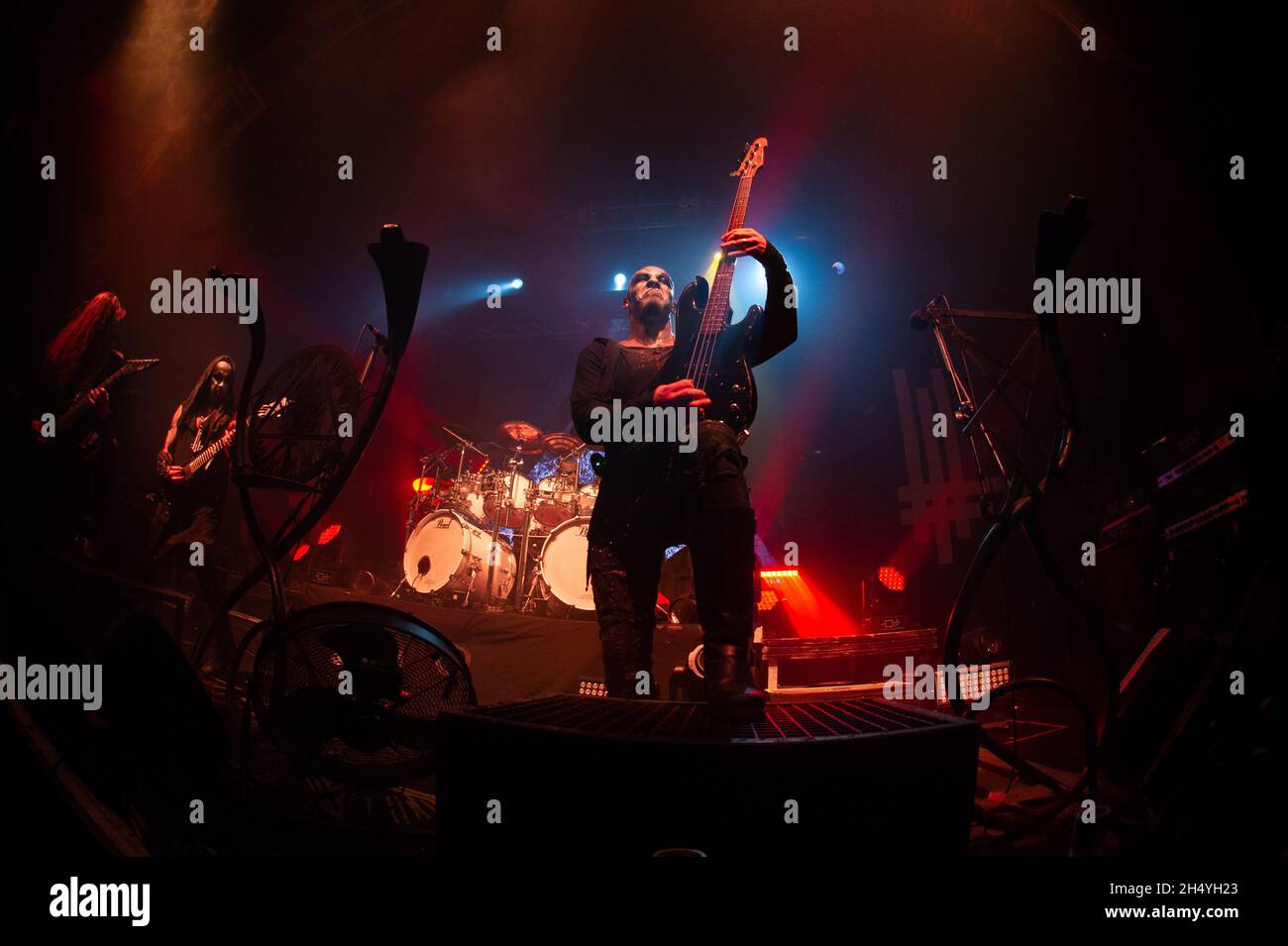 Orion of Polish black metal band Behemoth performs on stage at O2 ...