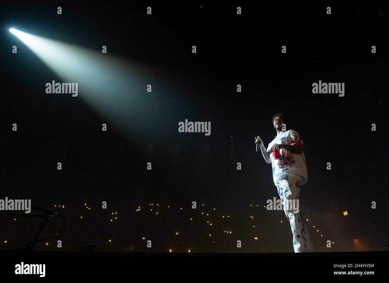 Post Malone performs on stage at The Resorts World Arena on 16 February ...