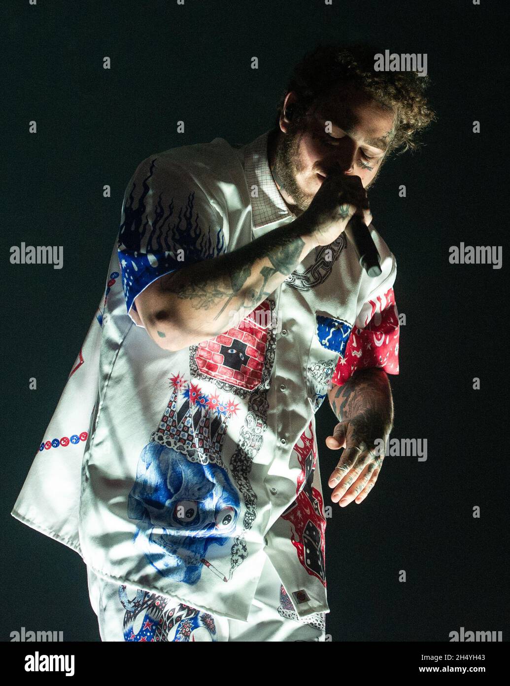 Post Malone performs on stage at The Resorts World Arena on 16 February ...
