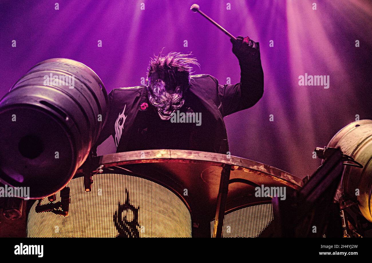 Shawn "Clown" Crahan of Slipknot performs on stage at Arena Birmingham ...
