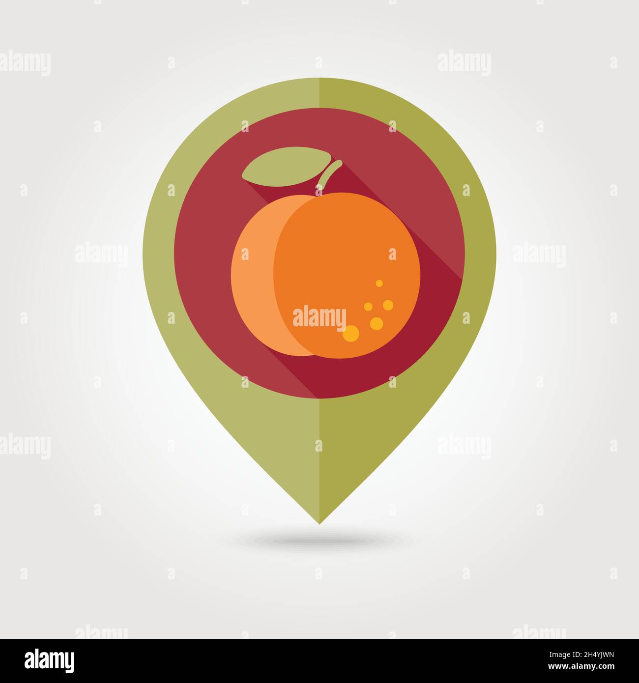 Peach flat vector pin map icon. Map pointer. Map markers. Fruit. Vector ...