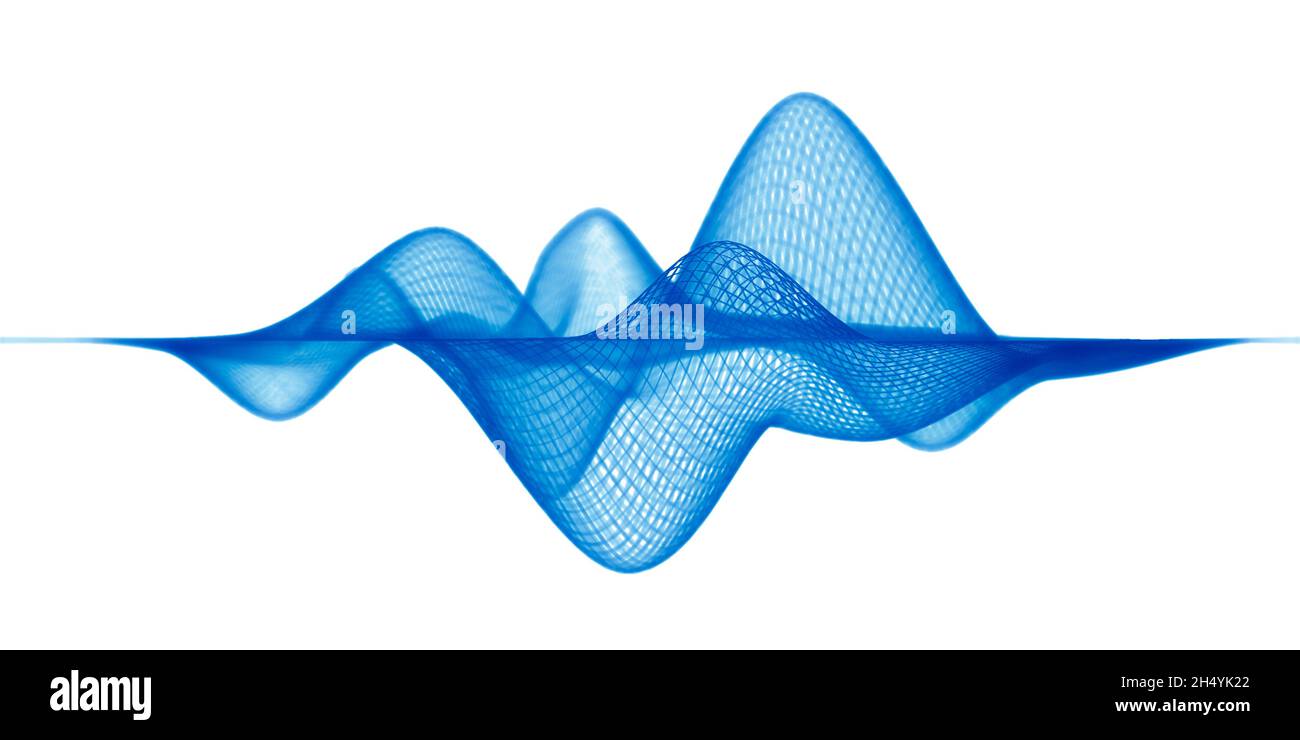 Blue Wireframe Wave Structure Or Abstract Visualization Of Audio Sound Waves Isolated Against