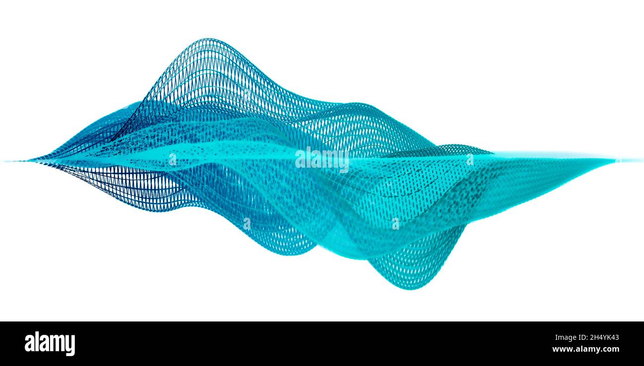 Blue And Turquoise Wireframe Wave Structure Or Abstract Visualization Of Audio Sound Waves