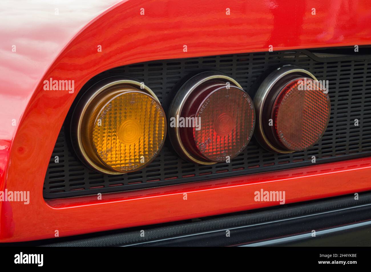 Close up detail of the rear light cluster on a red 1970s Ferrari ...