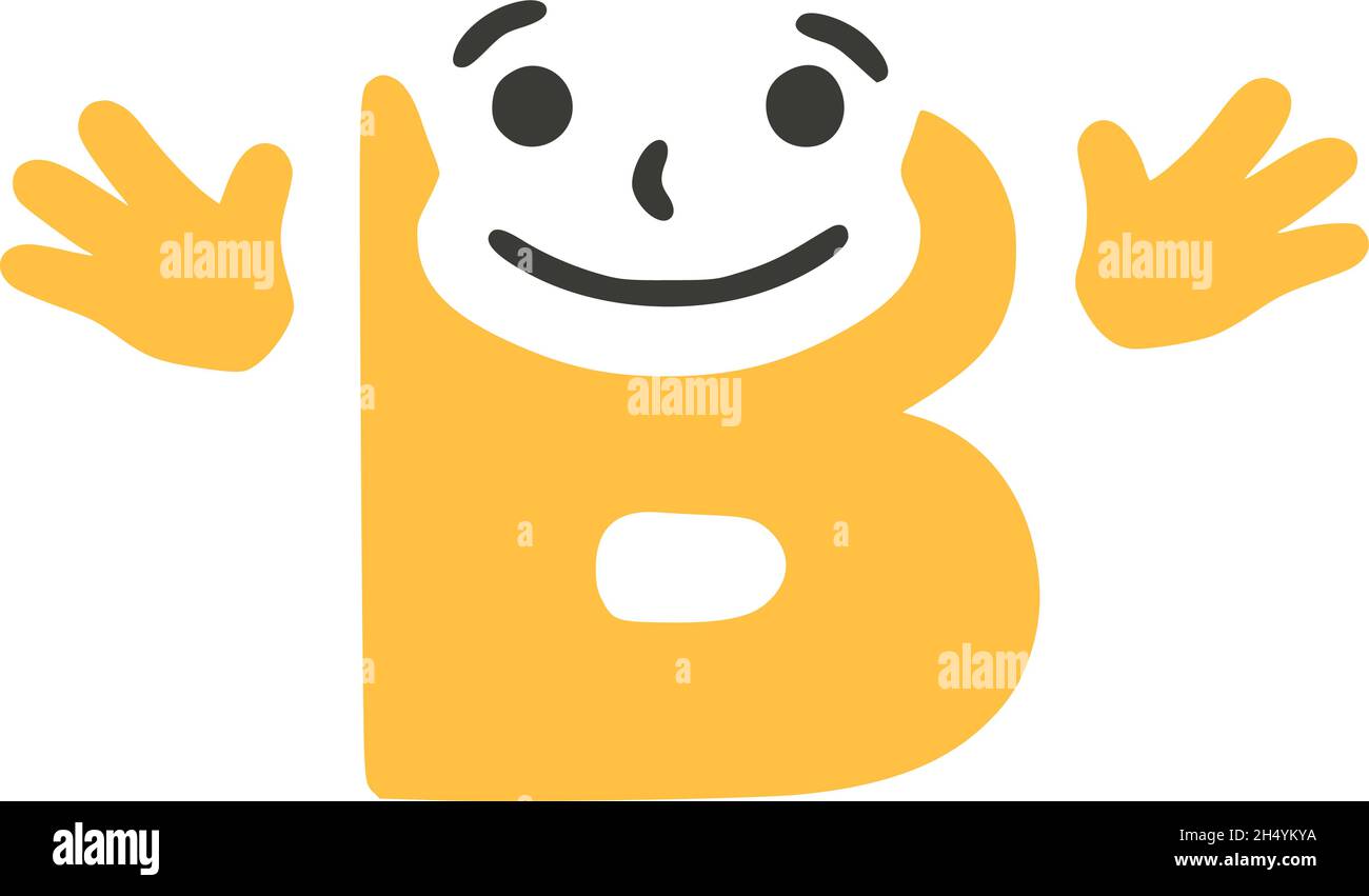 Letter b funny character with hands isolated on white background Stock ...