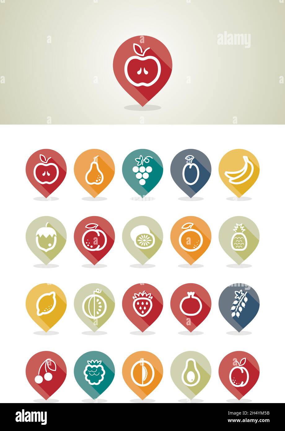 Fruits mapping pins icons set eps 10 Stock Vector Image & Art - Alamy