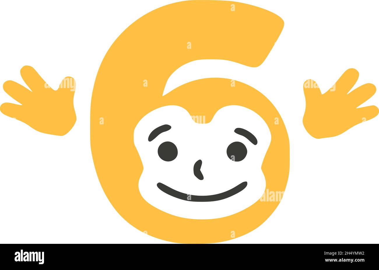 Number 6 funny character with hands isolated on white background Stock ...