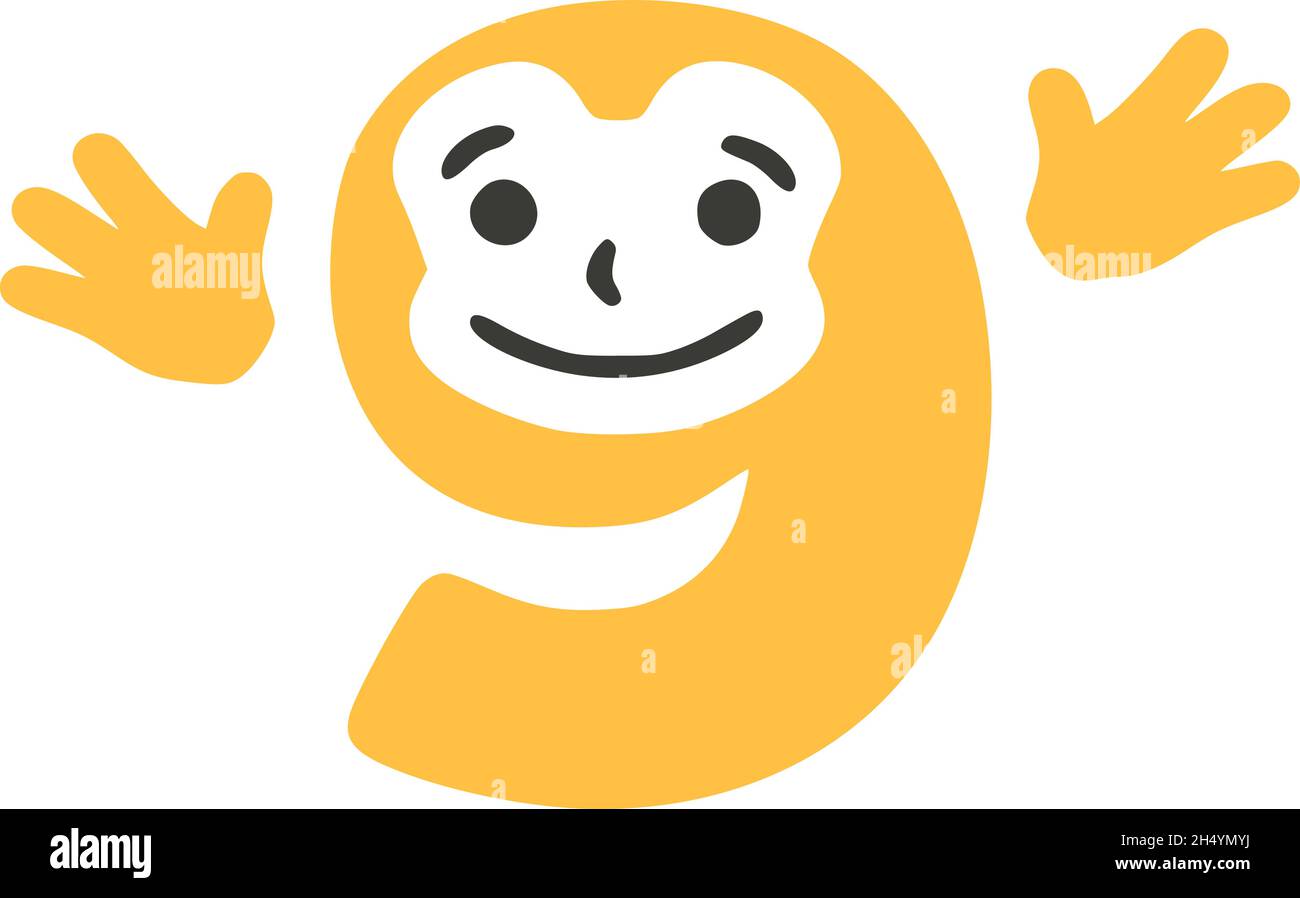 Number 9 funny character with hands isolated on white background Stock ...
