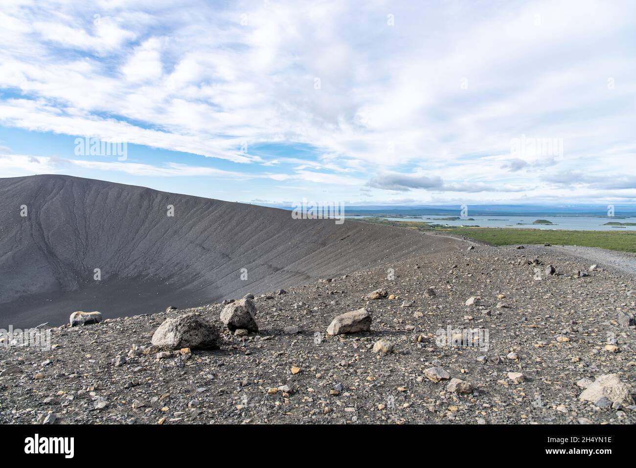Panoramic view from the top of the tephra cone or tuff ring volcano ...