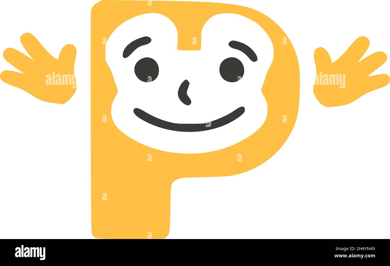 Letter p funny character with hands isolated on white background Stock ...