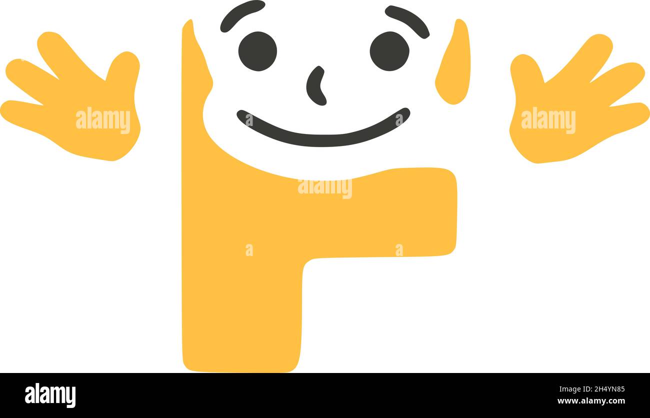 Letter f funny character with hands isolated on white background Stock ...