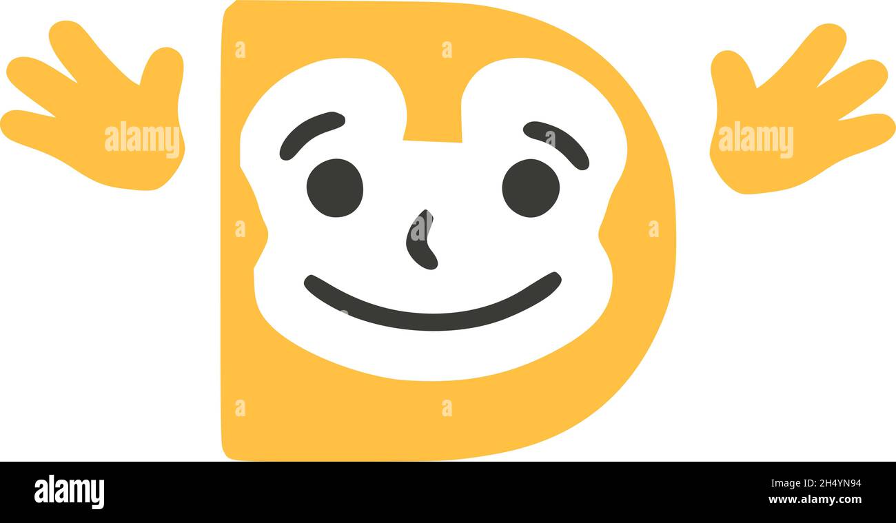 Letter d funny character with hands isolated on white background Stock ...