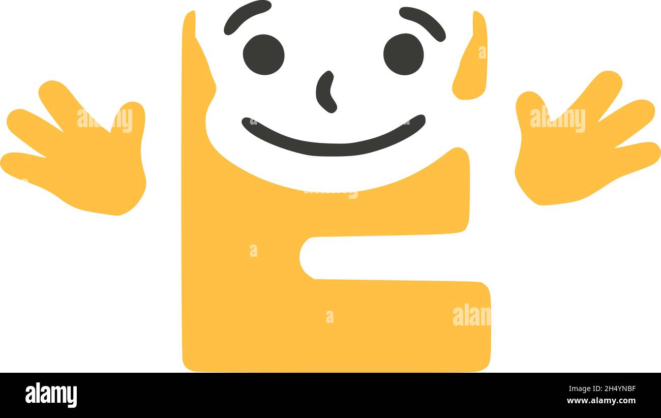 Letter e funny character with hands isolated on white background Stock ...