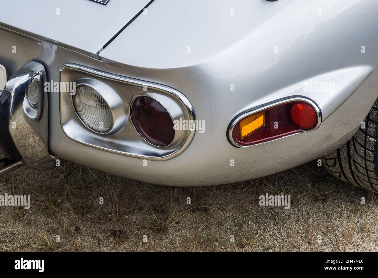 Close up detail of the rear light cluster on a silver Toyota 2000 GT ...