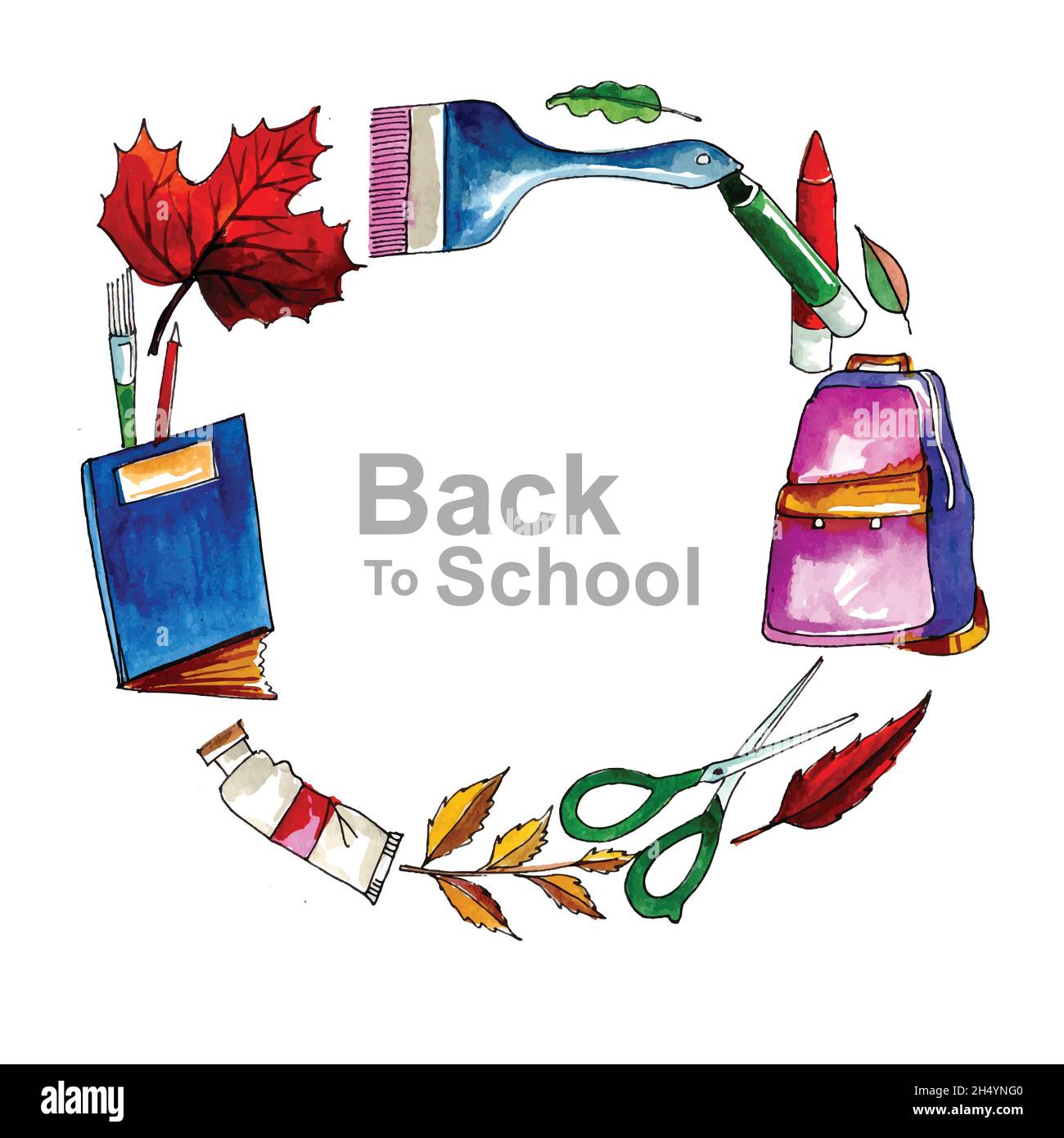 Hand draw watercolor school objective set background Stock Vector Image ...