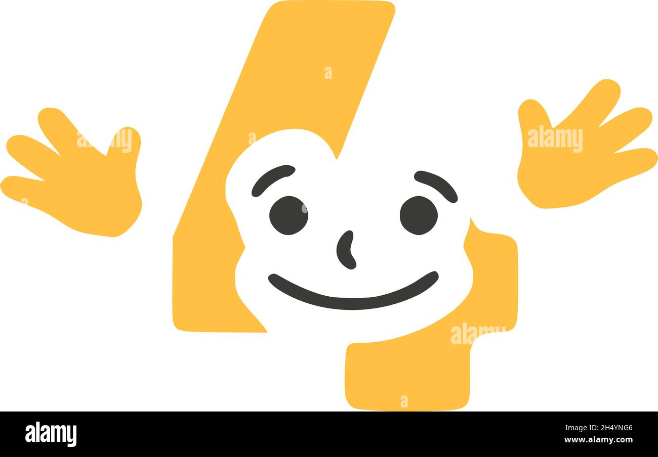 Number 4 funny character with hands isolated on white background Stock ...