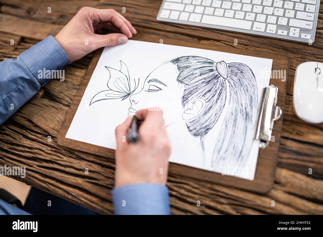 Graphic Designer Drawing Fashion Face Portrait Art Stock Photo - Alamy