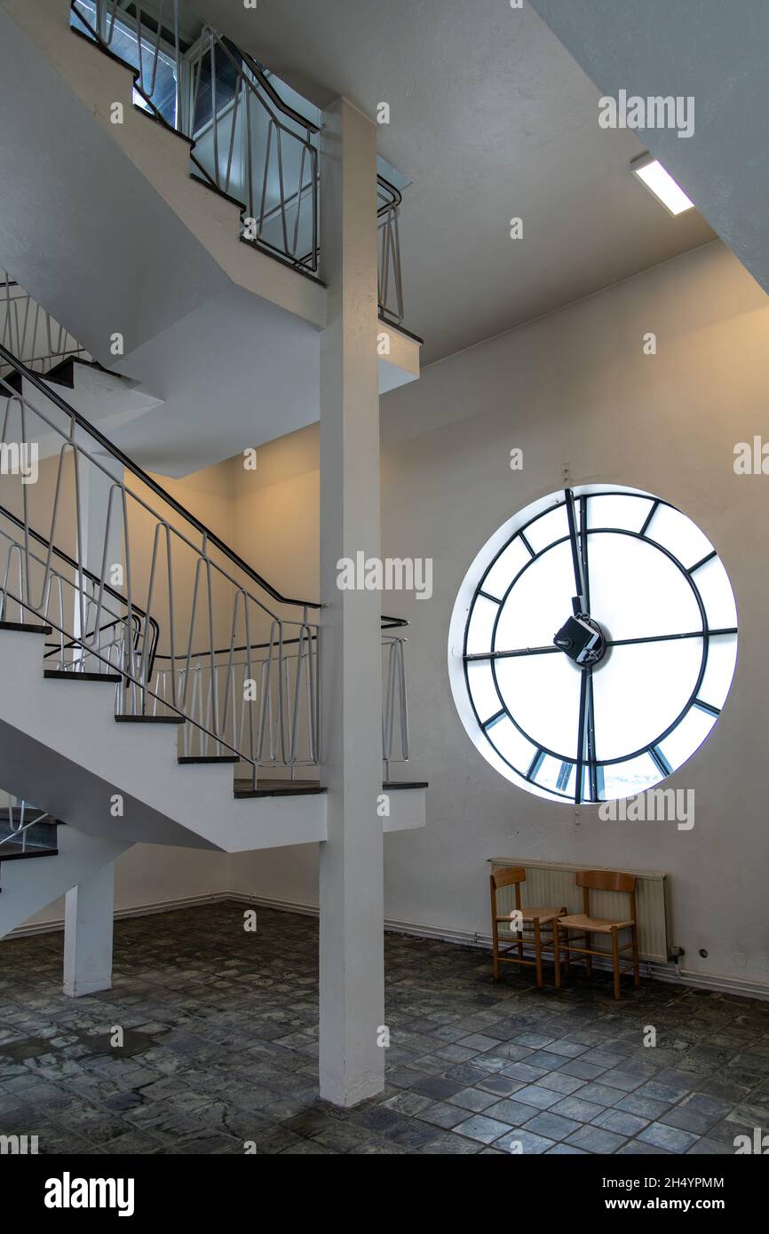 Rejkjavik, Iceland-August 2021; Interior view of the indoor clock and ...