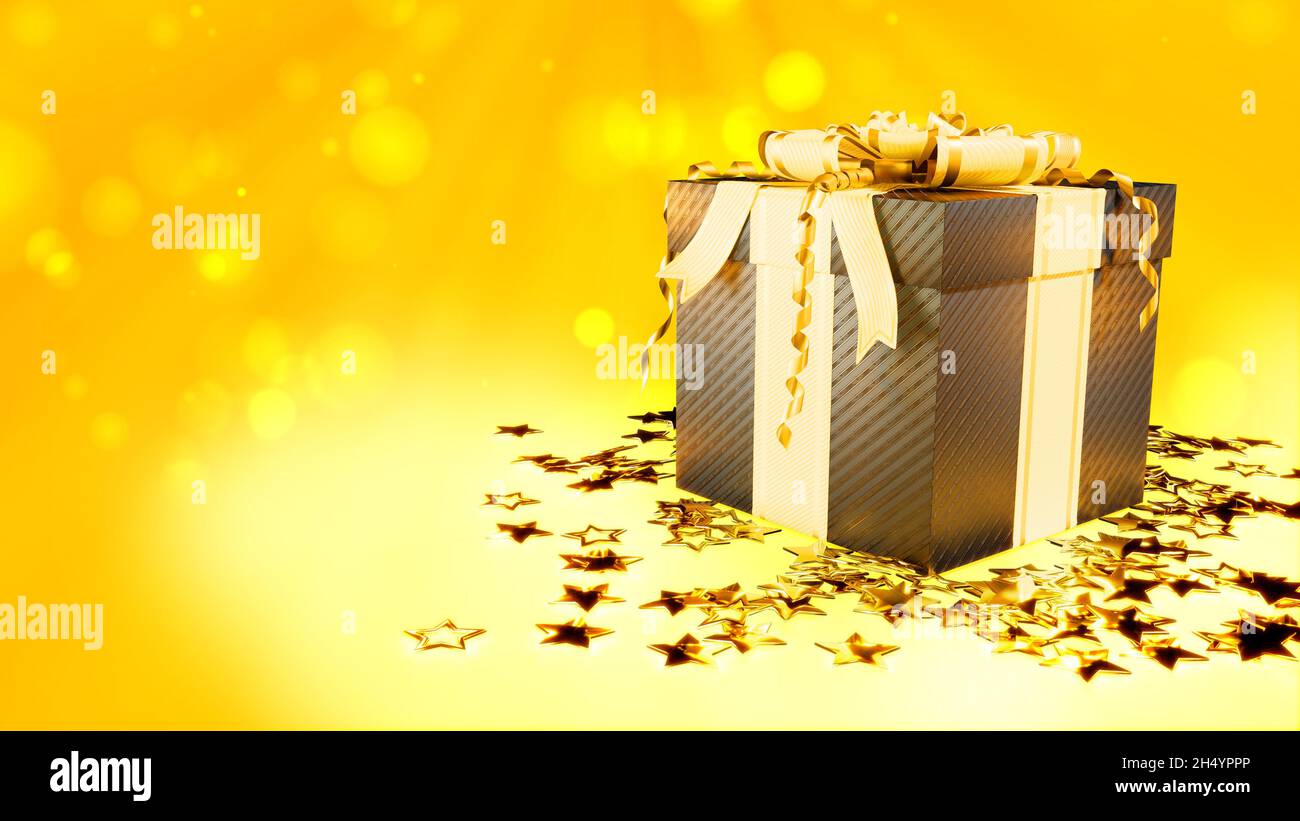 golden - black beautified gift box on orange backdrop - object 3D ...